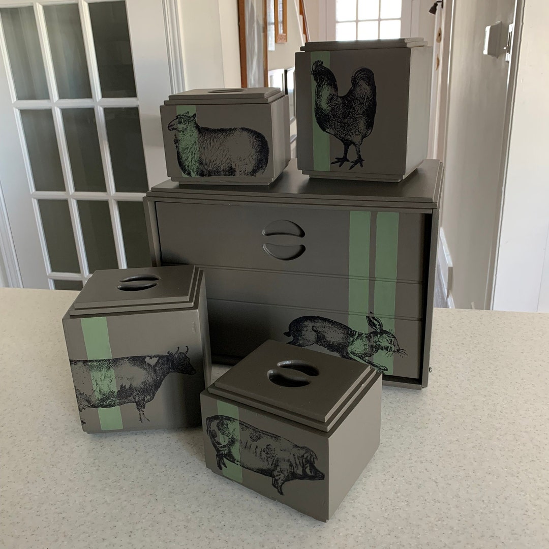 Upcycled Bread Box Canister Set Baribo-maid Canada Wood 5 Pieces Country Cottage Farmhouse ...