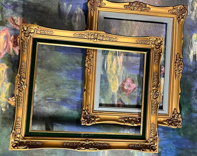 LARGE Light Wood & Foam Type Canvas Frames Gold Tone Ornate French ...