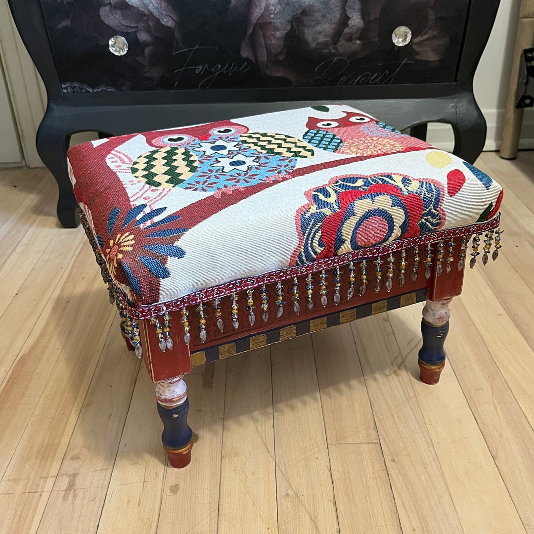 Small Upcycled Footstool W/storage Cottage Country Storage Boho ...