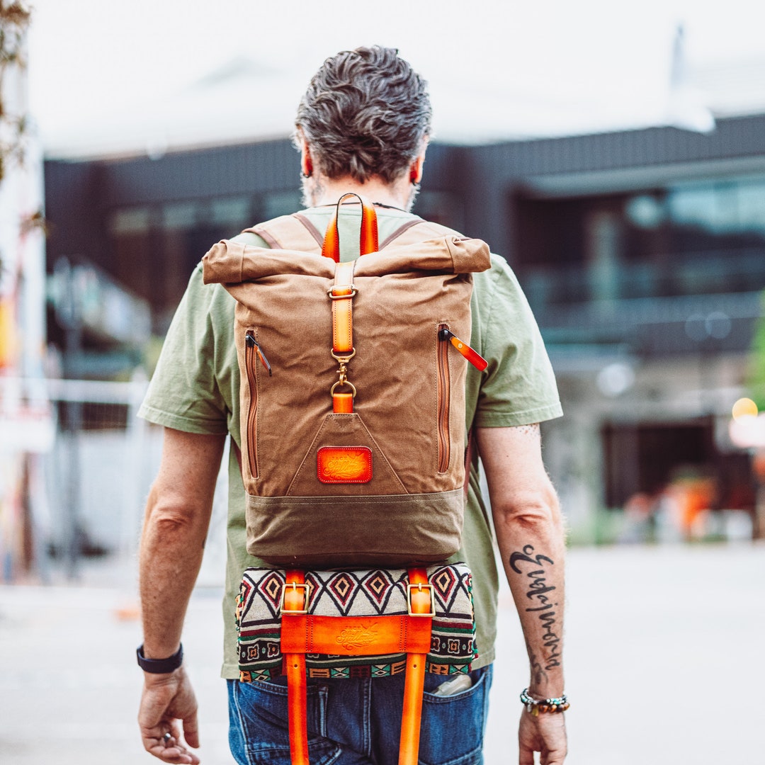 Laptop Backpack Canvas Backpack Roll Top Bag Work Backpack - Etsy