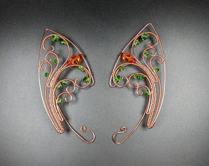 Tiger Lily Elf Ear Cuffs With Copper Woven Wire and Crystal Accents - Etsy