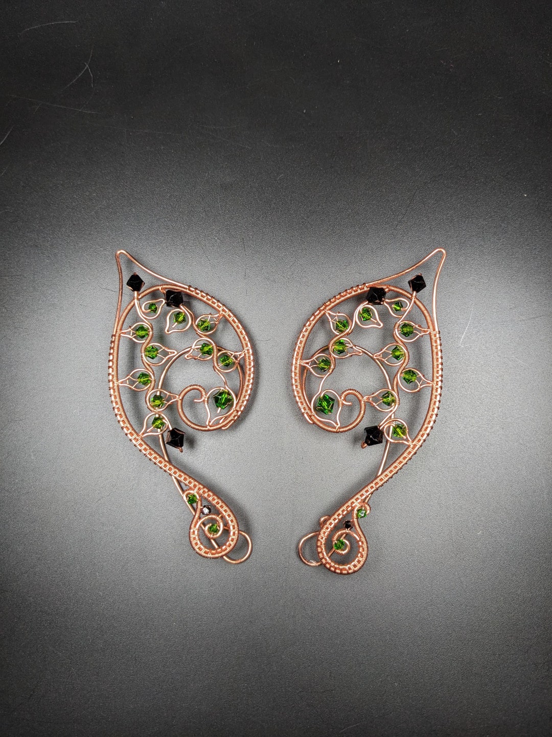 Deadly Nightshade Elf Ear Cuffs With Copper Woven Wire and Green and ...