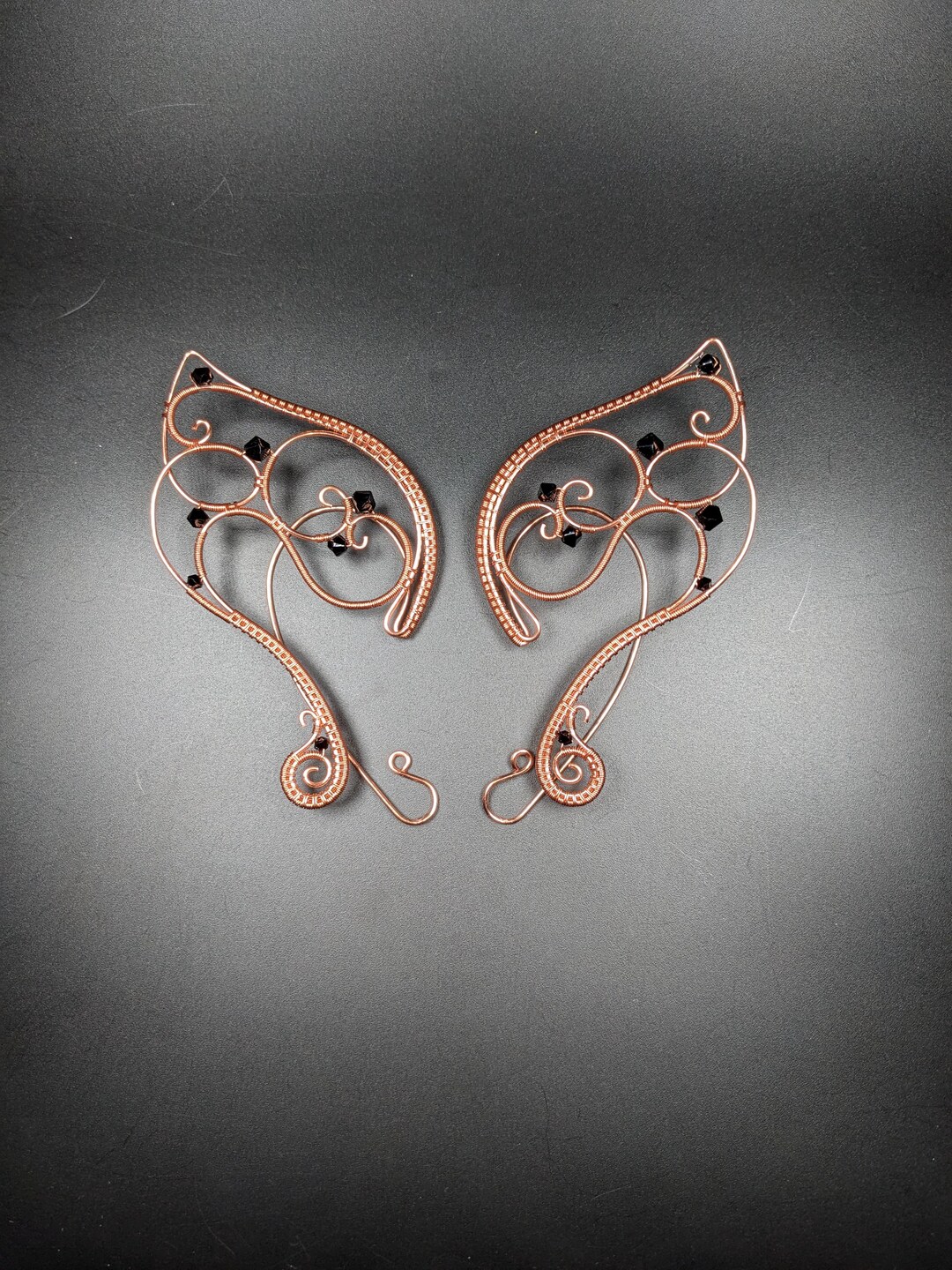 Dark Elf Ear Cuffs With Black Crystals and Copper Woven Wire - Etsy