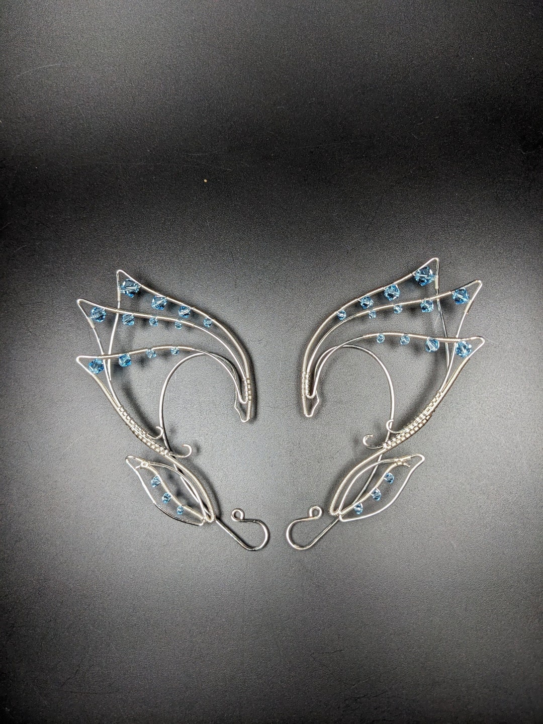 Wild Blue Bird Wings Silver Woven Wire and Light Blue Crystal Fantasy ...