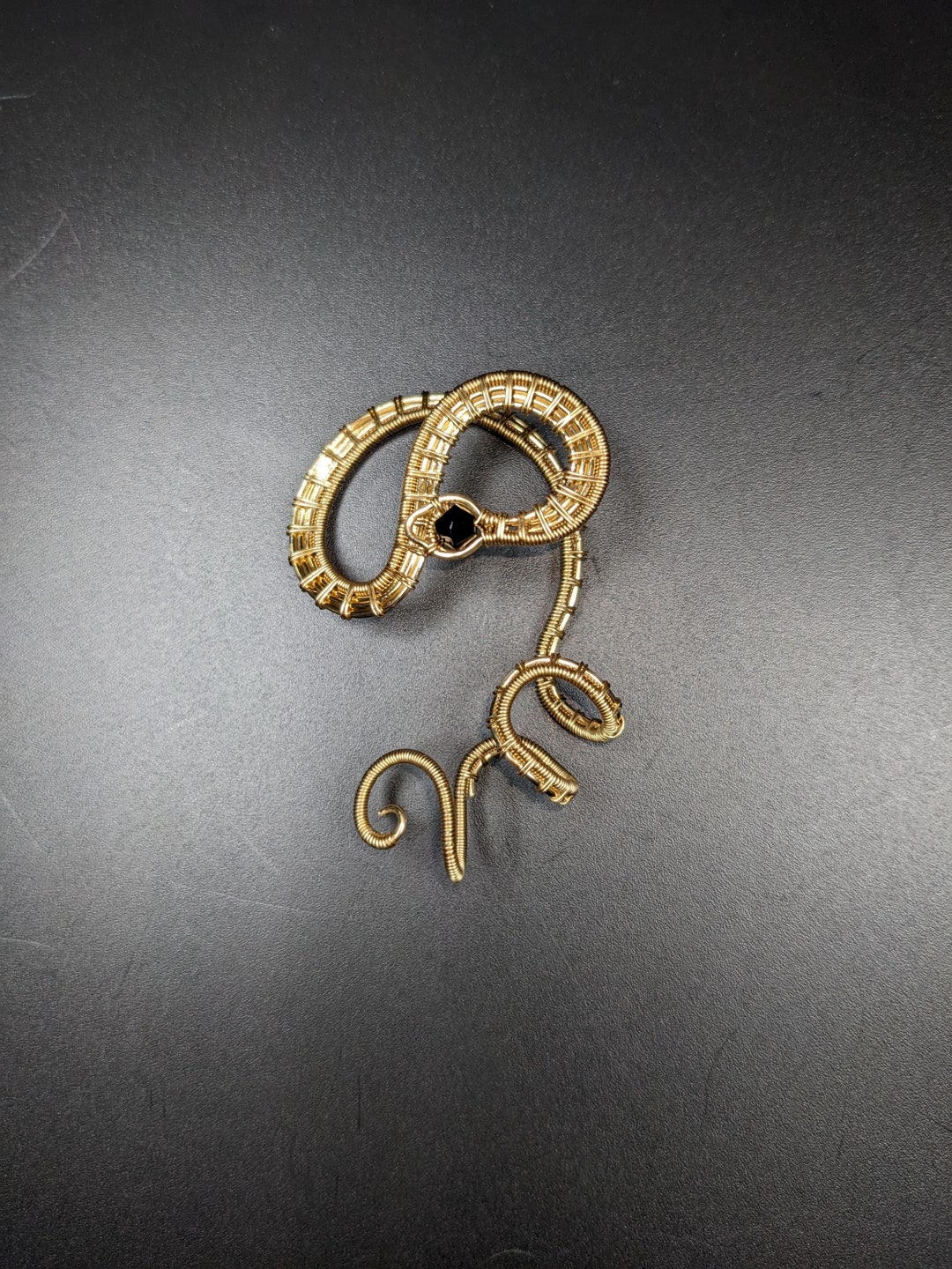 Serpent Ear Cuff With Golden Brass Woven Wire and a Black Crystal - Etsy