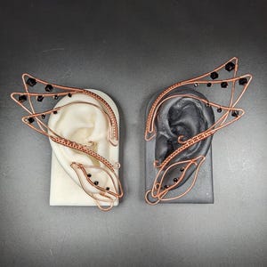 Raven's Wings Elven Ear Cuffs With Black Crystals and Copper Woven Wire ...
