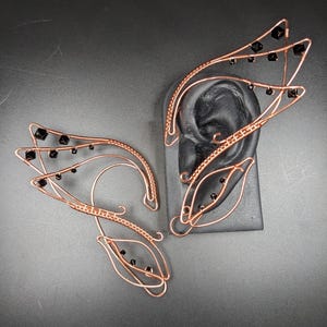 Raven's Wings Elven Ear Cuffs With Black Crystals and Copper Woven Wire ...