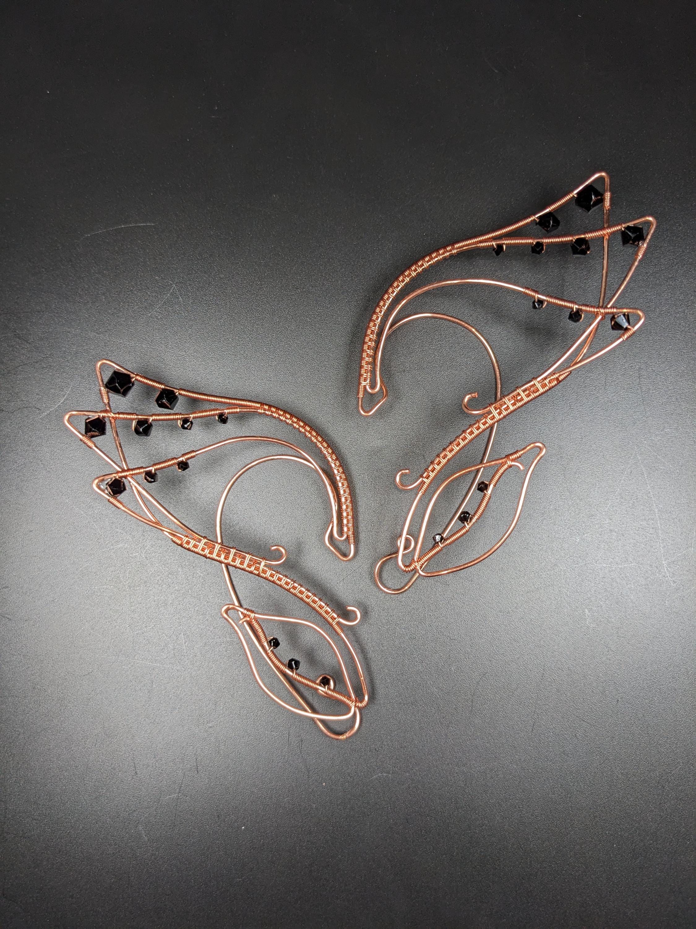 Raven's Wings Elven Ear Cuffs With Black Crystals and Copper Woven Wire ...