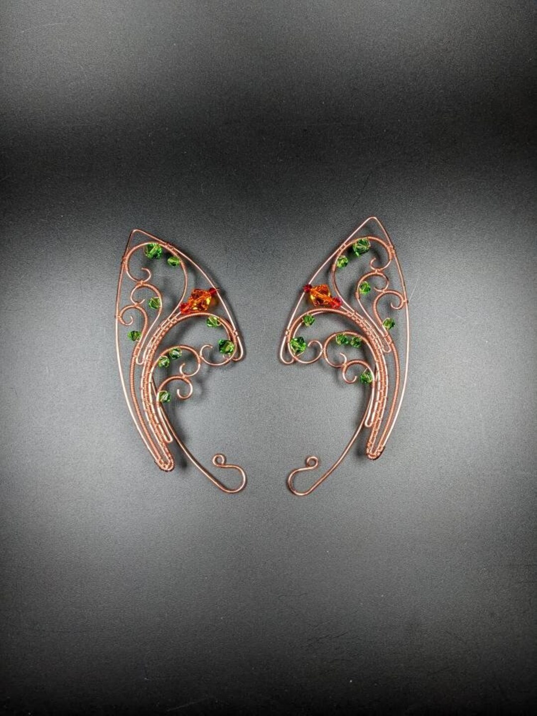 Tiger Lily Elf Ear Cuffs With Copper Woven Wire and Crystal - Etsy