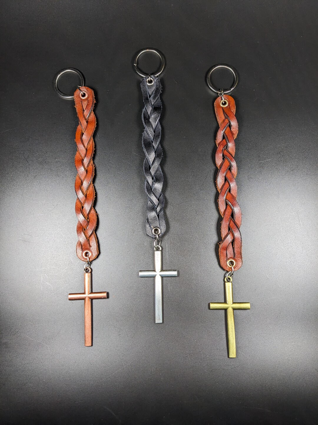 Braided Leather Keychain With Cross - Etsy