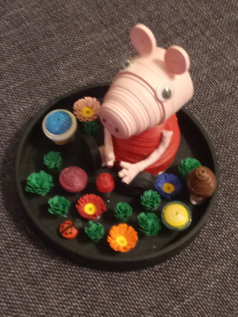 Quilled Peppa Pig in Garden With Flowers and Mushrooms - Handmade Tiny ...