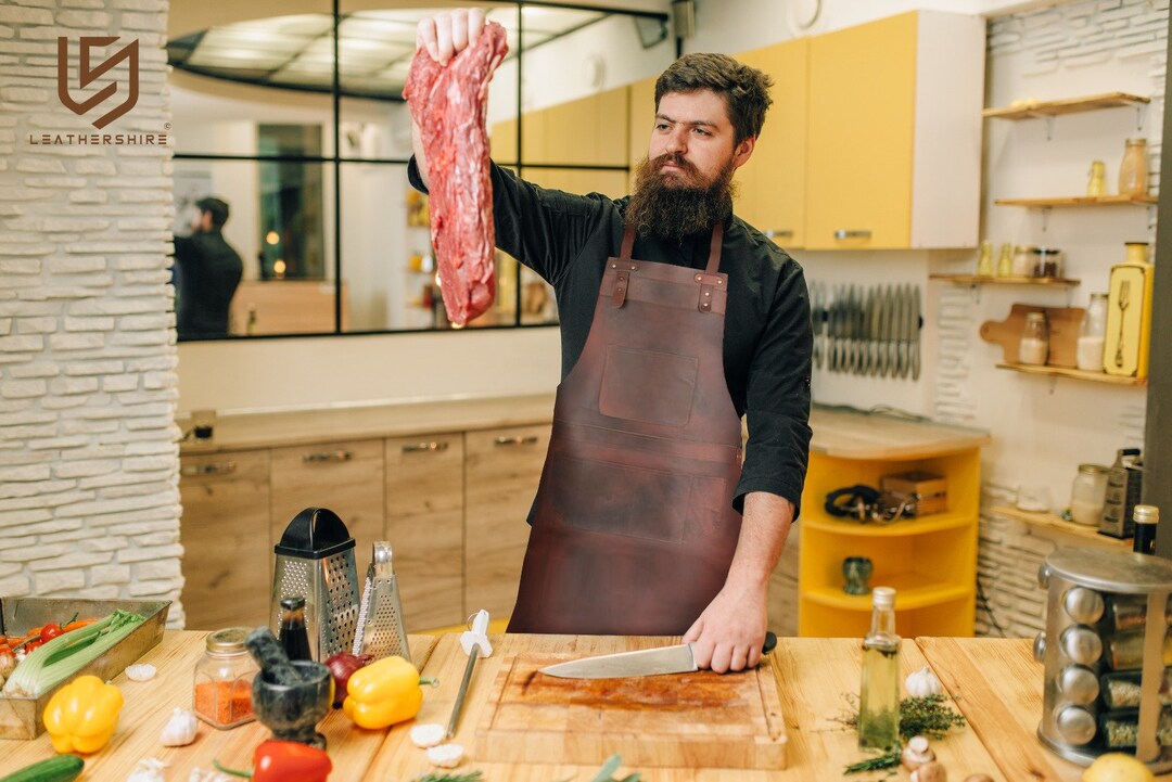 Dark Brown Full Grain Leather Apron Butcher Apron cook Apron - Etsy