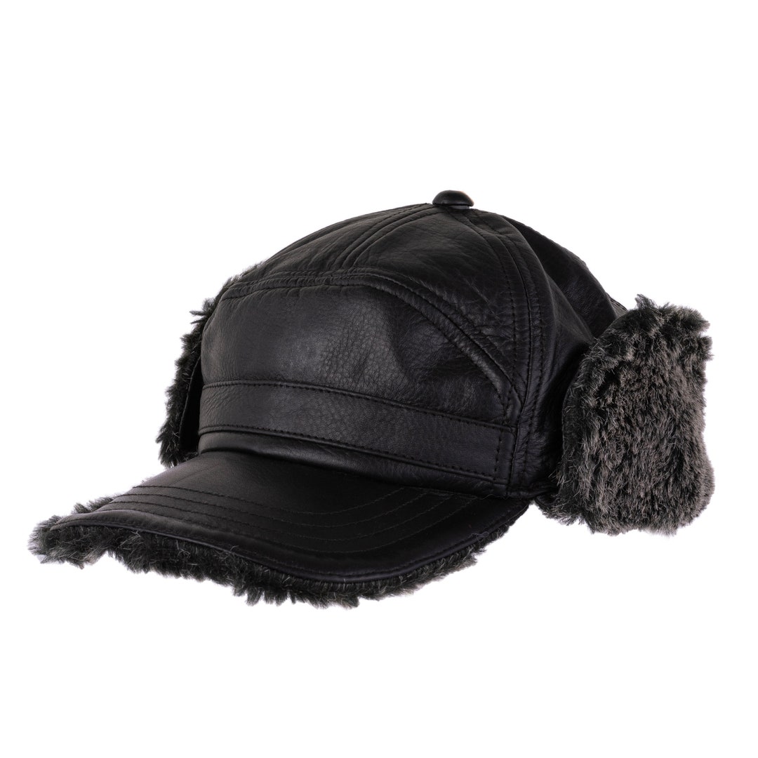 Handmade Leather Winter Baseball Cap Earflap Fitted Hats Men Soft ...