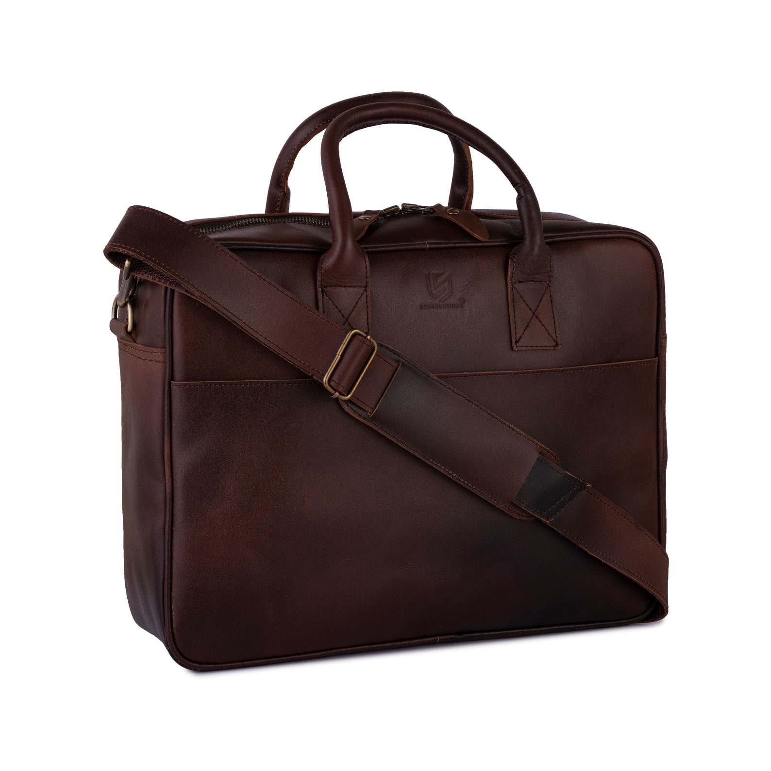 Slim Full Grain Dark Brown Leather Laptop Bag Shoulder Laptop Messenger ...