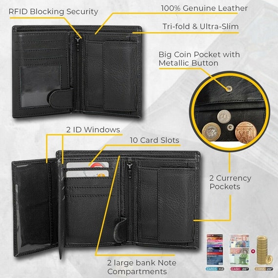 Luxury Designer Men's Leather Trifold 14 Card Slots Wallet - Etsy UK