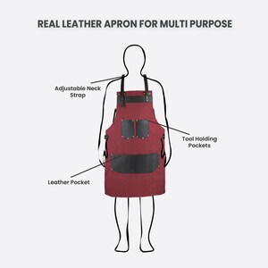 Real Leather Maroon Canvas Apron Butcher Apron - Cook Apron - BBQ Apron ...