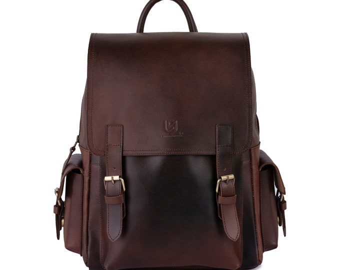 London Dark Brown Vintage Style Handmade Backpack, Leather Rucksack for ...