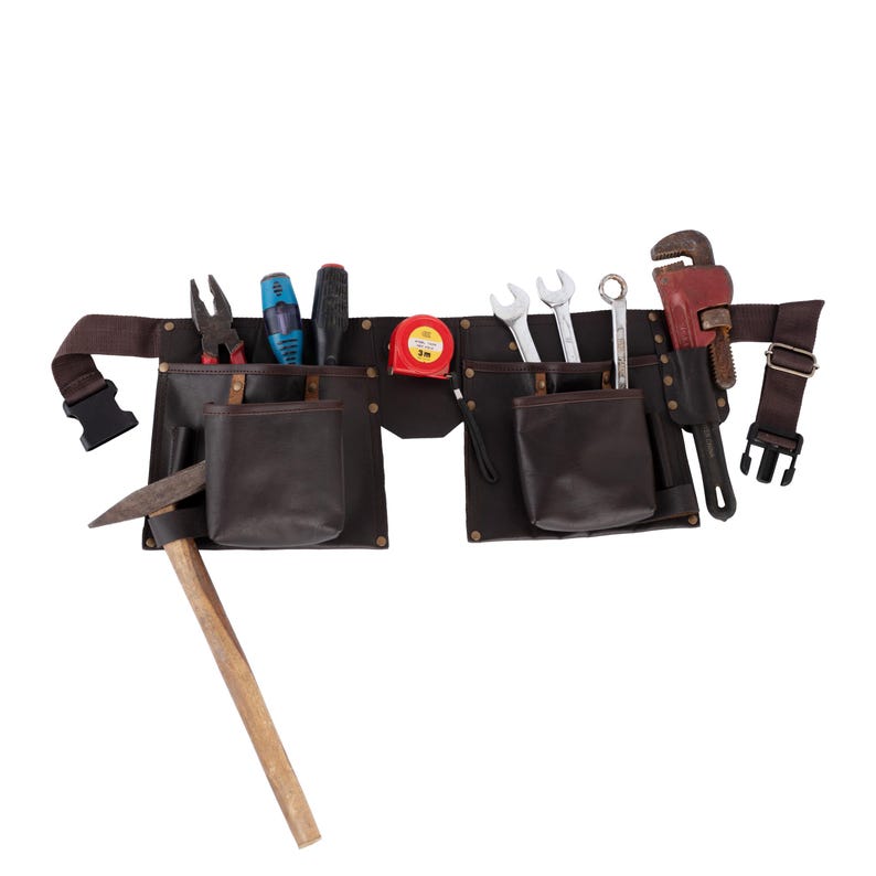 Brown Full Grain Leather Tool Belt Wrench Holder Mechanics Tool Belt ...
