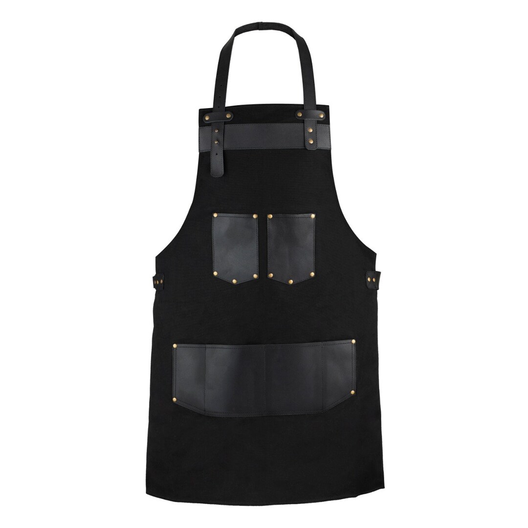 Black Canvas Apron With Black Top Grain Leather Pocket Hairstylist ...