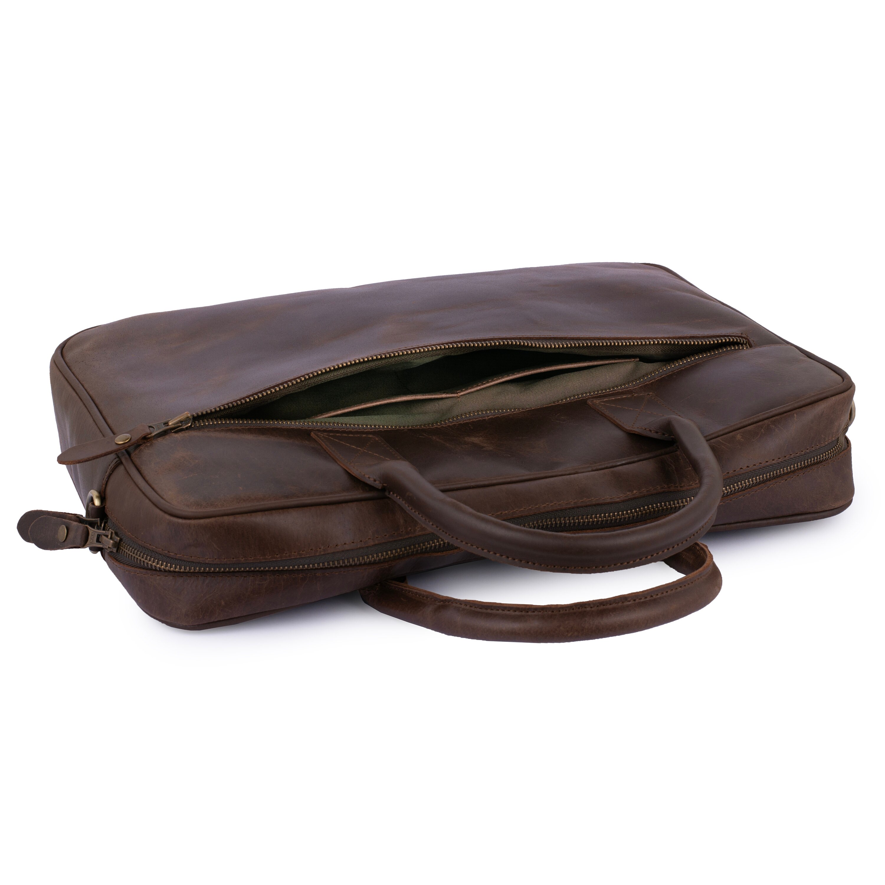 Slim Full Grain Dark Brown Leather Laptop Bag Shoulder Laptop Messenger ...