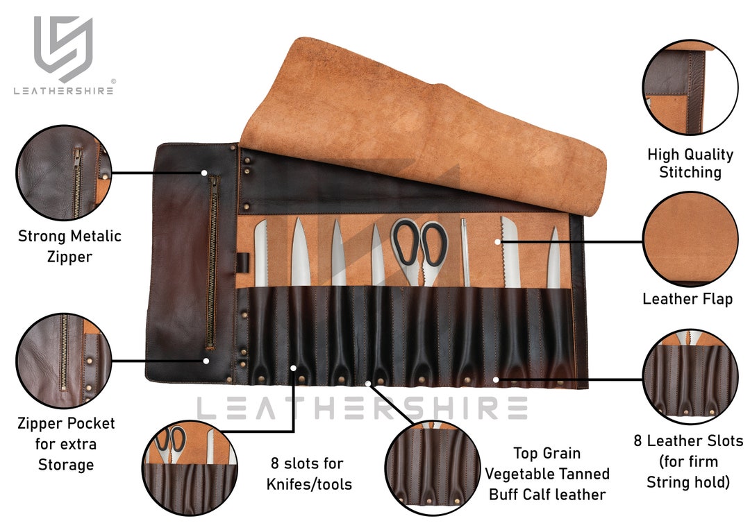 Full Grain 9 Pocket Handmade Leather Cheff Roll, Tool Holder, Leather ...