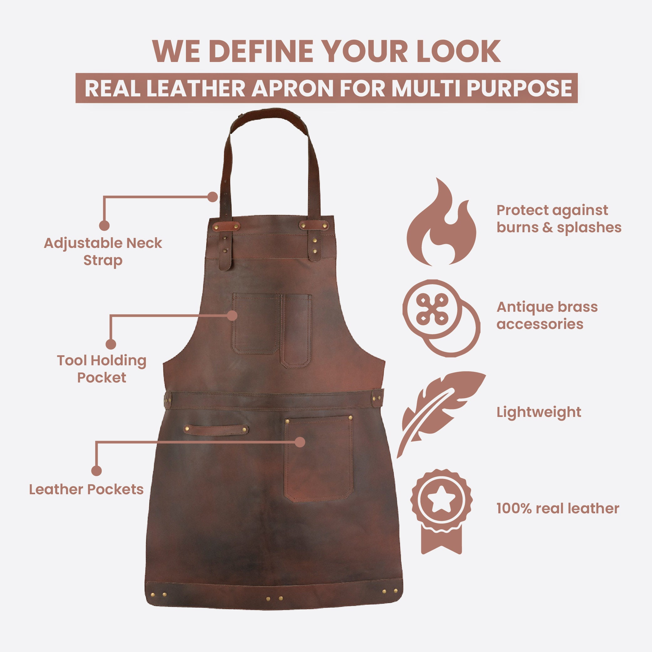 Dark Brown Full Grain Leather Apron Butcher Apron cook Apron - Etsy