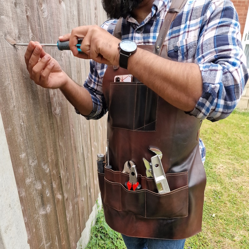 Leather Tool Working Apron | 12 Pocket Tool Apron | Unisex Leather ...