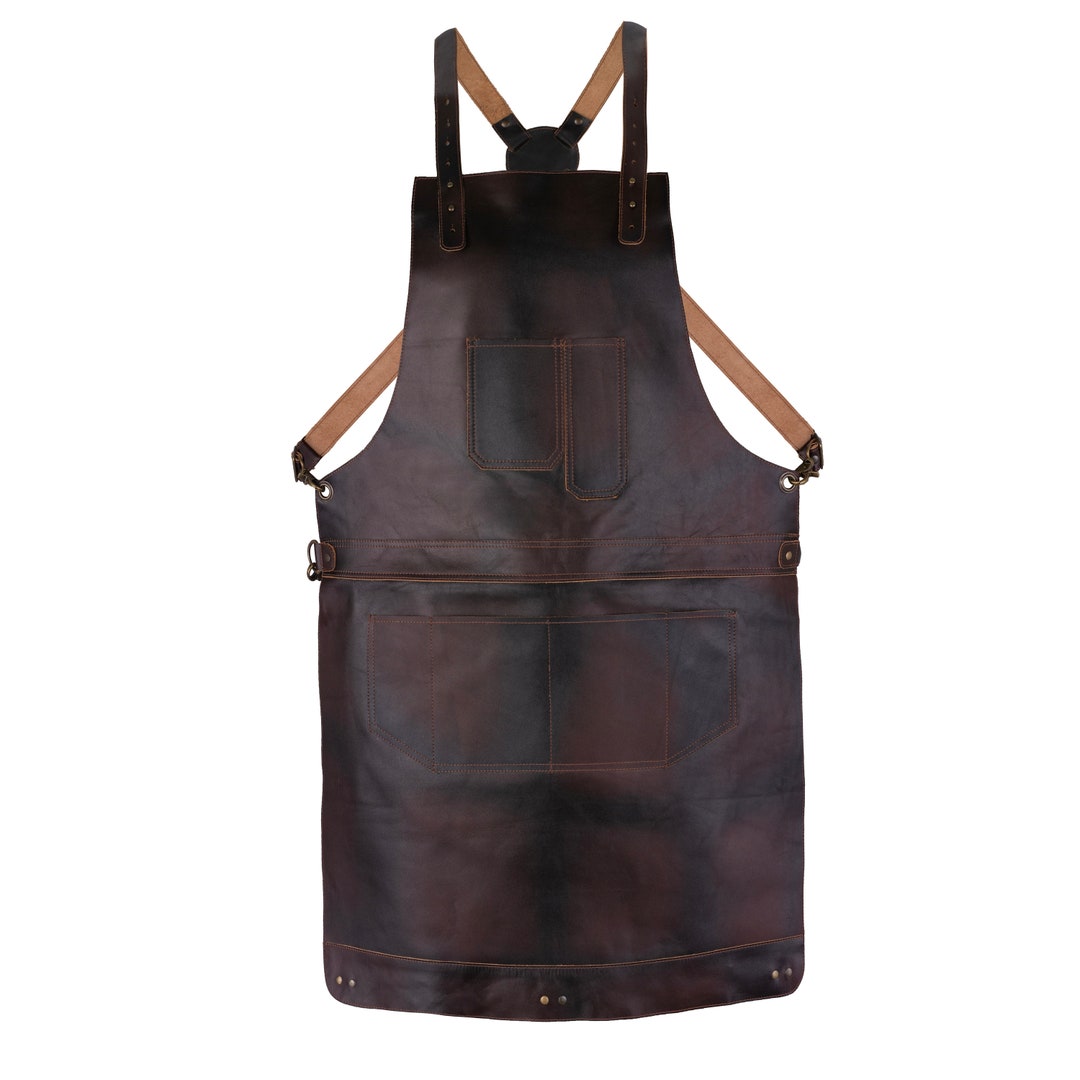 Personalized Dark Brown Full Grain Leather Apron Butcher Apron -BBQ ...