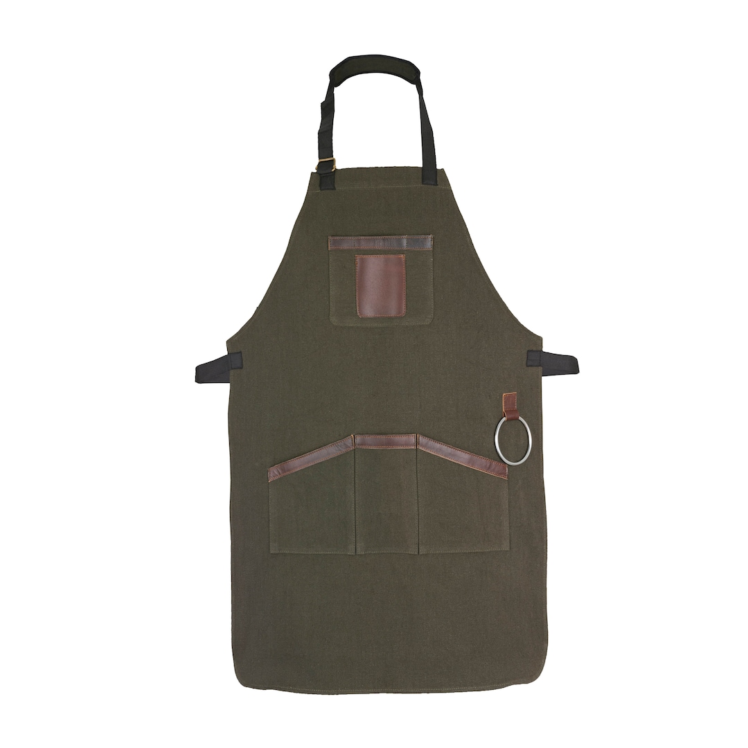 Top Grain Leather Green Canvas Apron Butcher Apron - Woodwork Apron ...