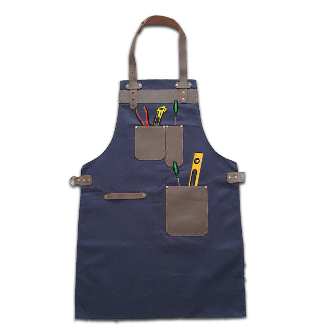 Top Grain Leather Blue Canvas Apron Butcher Apron - Cook Apron - BBQ ...
