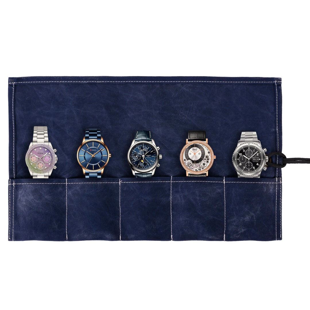 Waxed Canvas Blue Travel Watch Roll, Canvas Storage Watch Roll, Watch ...