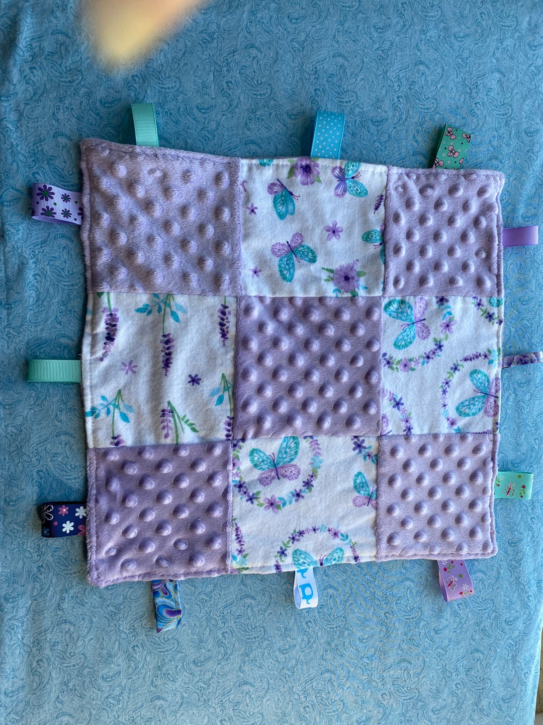 Soft Baby Security Label Blanket, Handmade, Minky and Flannel, Sensory ...