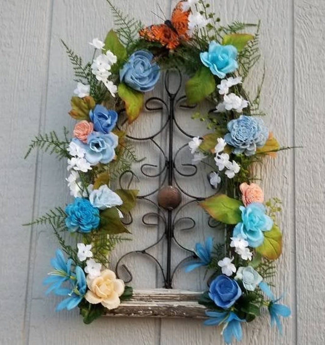 Wall Décor, Decorated Rustic Wood & Metal Window Frame, House Warming ...