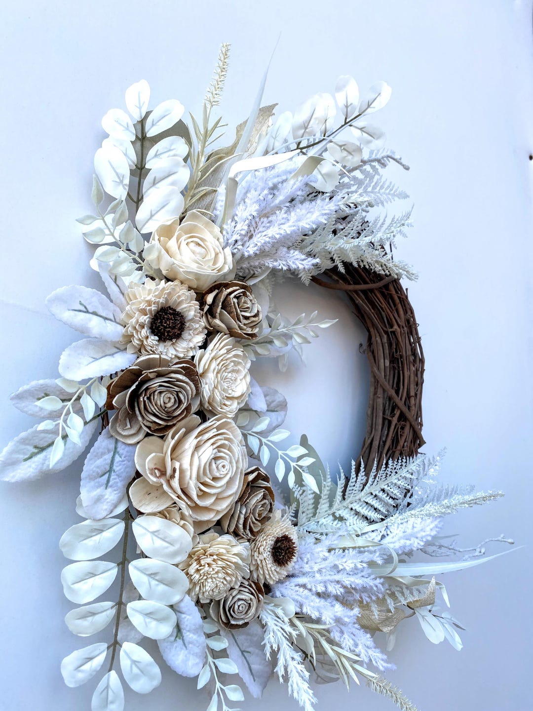 Everyday Wreath, Wedding Wreath, Neutral Boho Style Wreath, Sola Wood ...