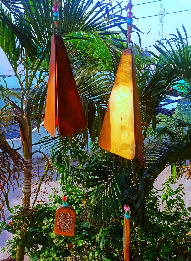 Vintage Indian Iron Wind Chime, Rustic Conical Kutch Bells, Hanging ...