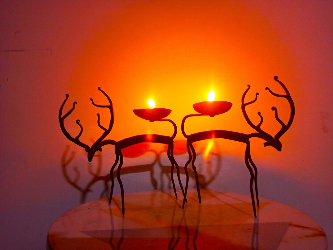 Deer Tea Light Holder Hand Made Wrought Iron Decor by Tribal Artists of ...