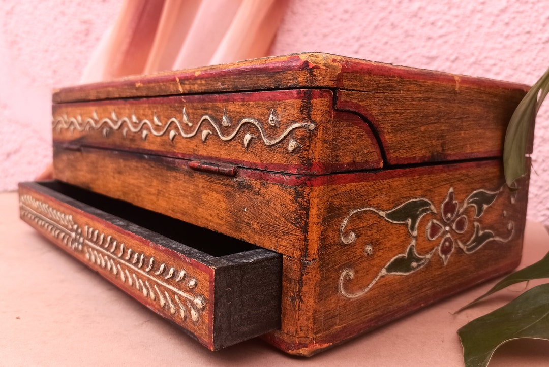Hand Painted Royal Indian Jewelry Storage Box With Hidden Drawer ...