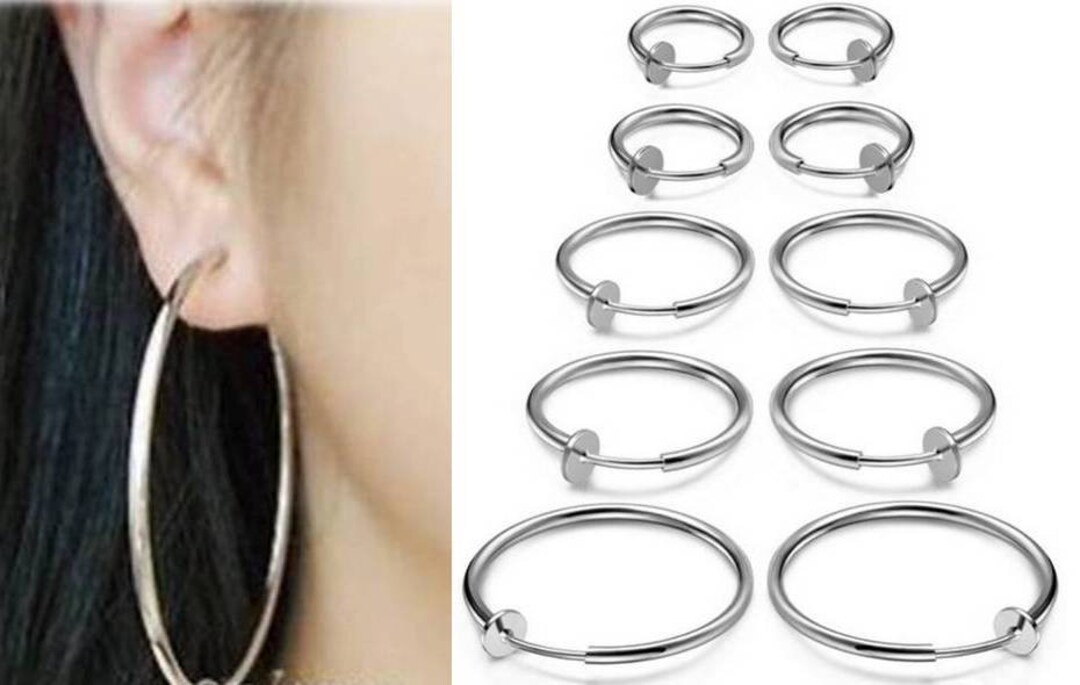 1 Pair Women's Silvertone Spring Clip on Hoops Drop & Dangle Earrings ...