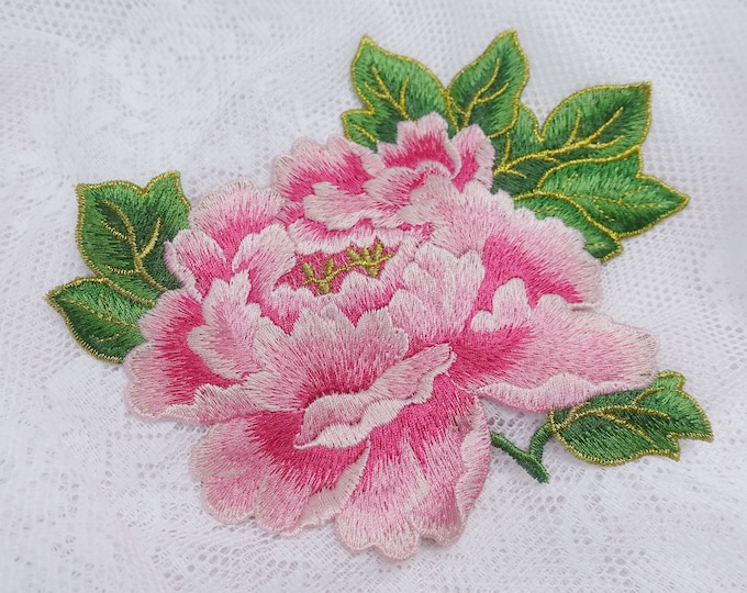 Peony Embroidered Patches Sew On Flower Applique Patches For Backpacks