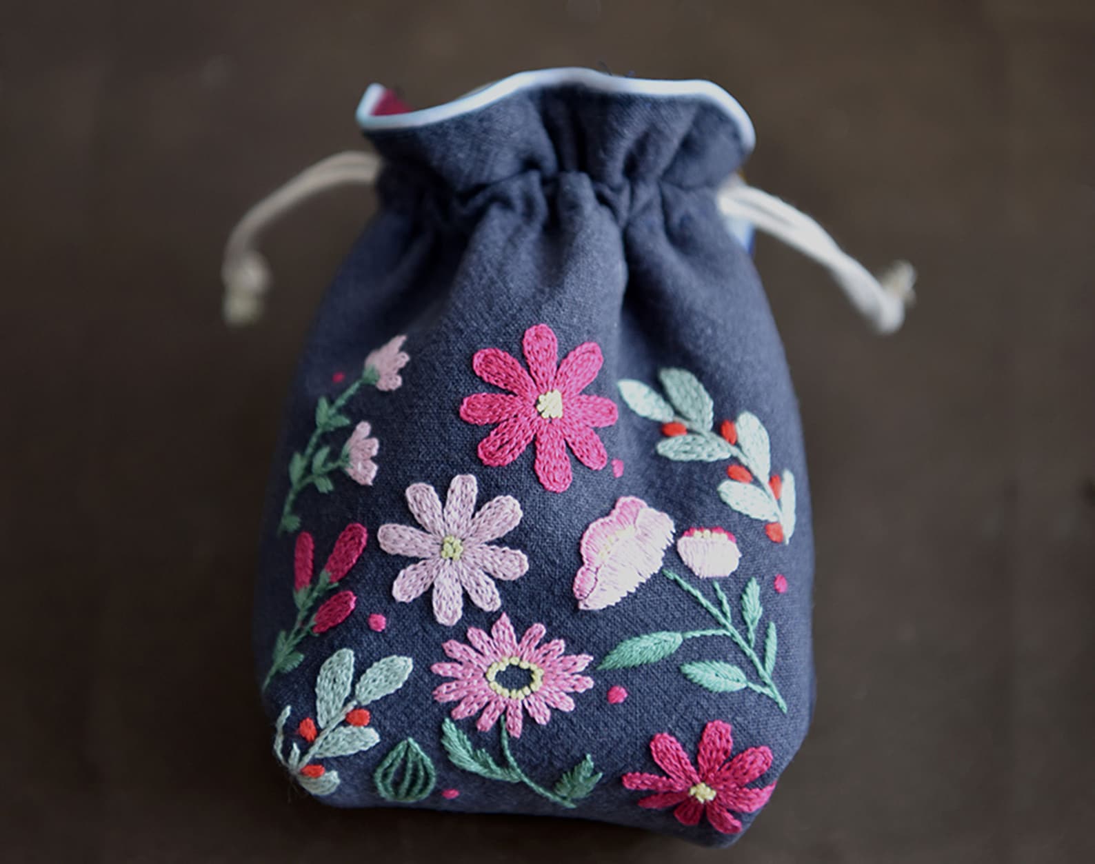 Flowers Hand Embroidery Small Bag Sew Kitfabric Drawstring - Etsy