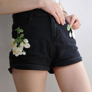 Blue Camellia Embroidered Flower Patch, Large Soft Yellow Floral Patch ...