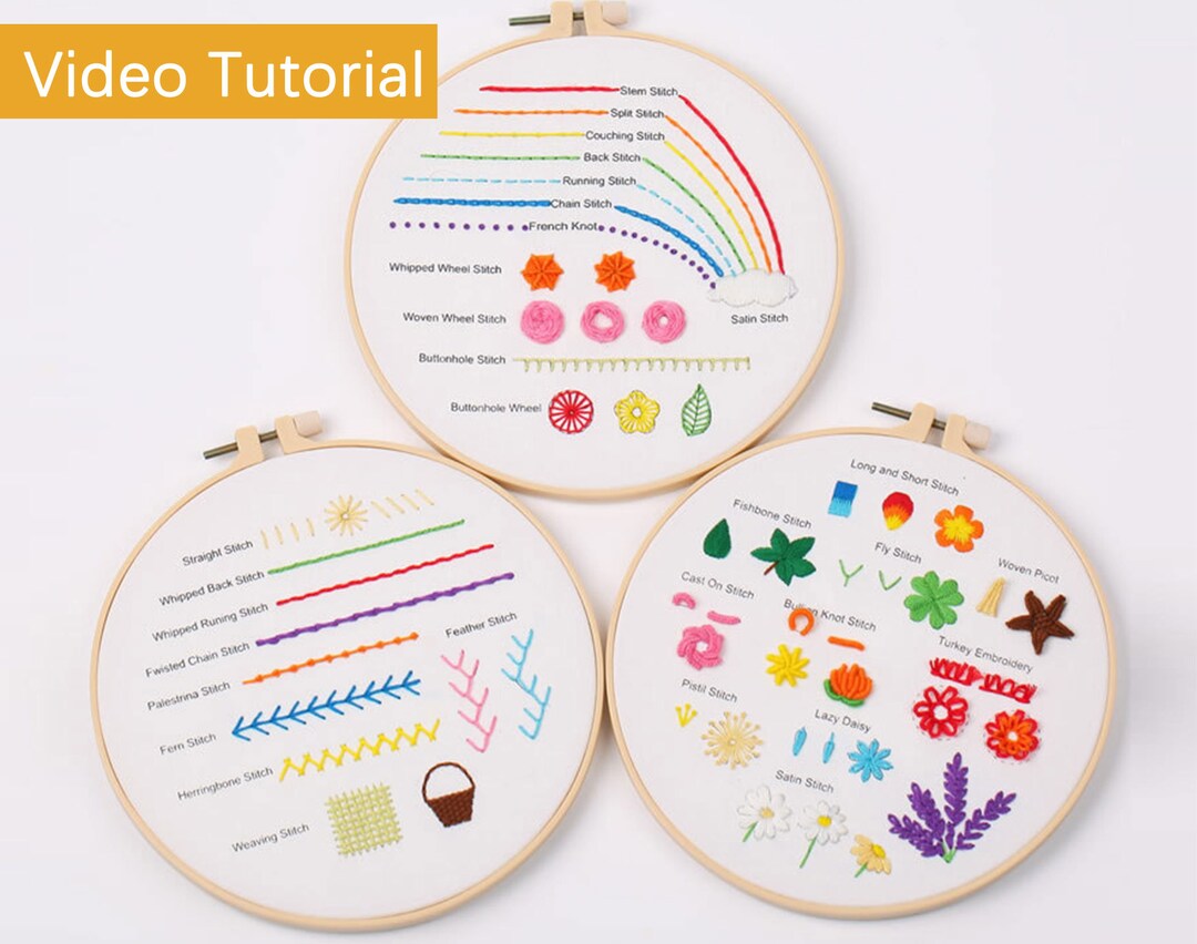 3 Pack Embroidery Sampler Kit, Rainbow Starter Hand Embroidery Stitch ...