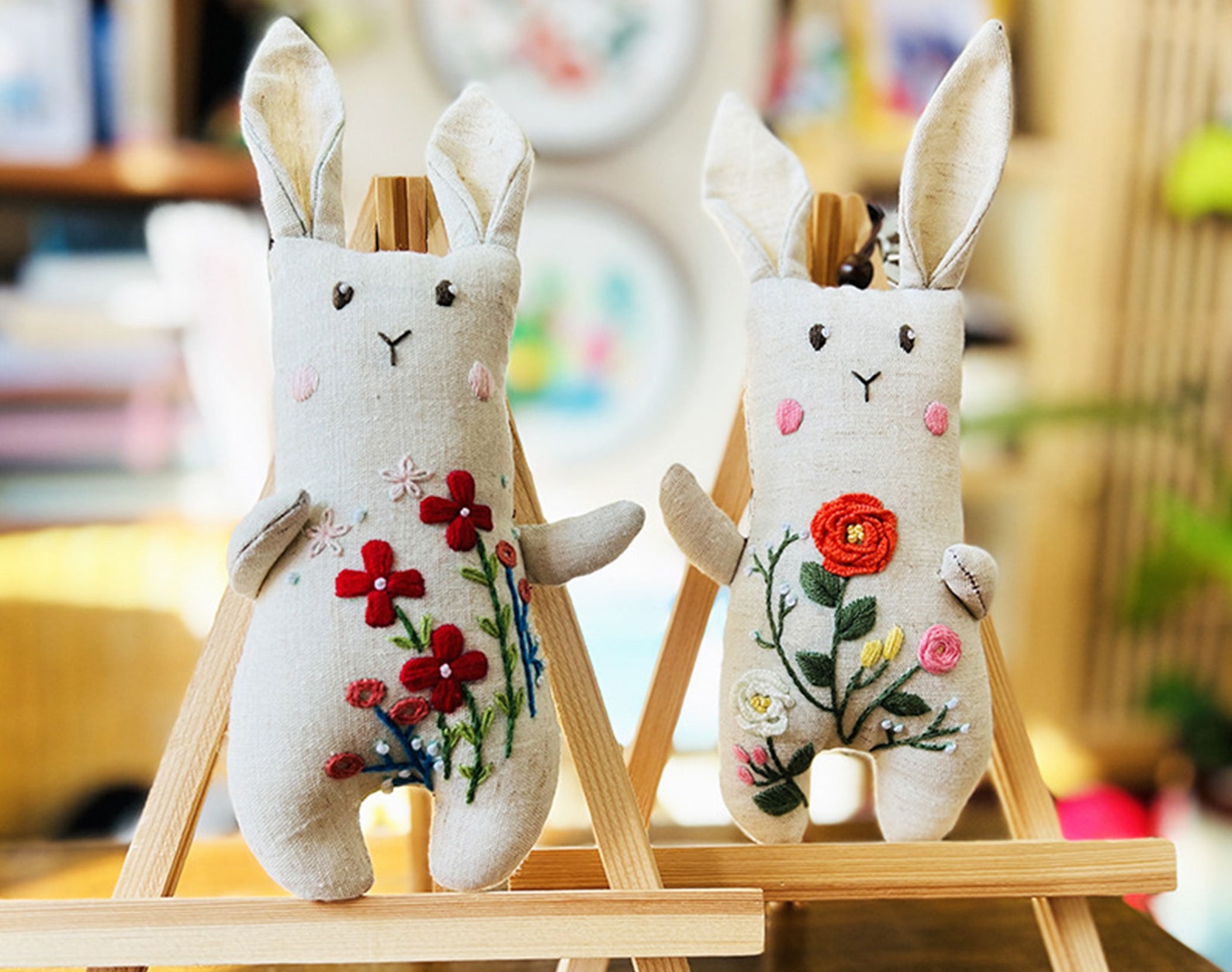 Hand Floral Embroidery Kit for Beginner, Rabbit Sewing Kit, Bunny Toy ...