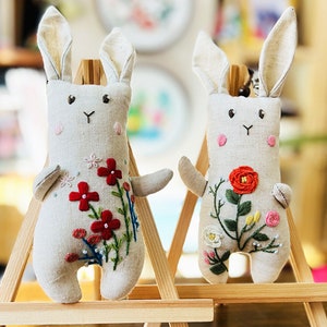 Hand Floral Embroidery Kit for Beginner, Rabbit Sewing Kit, Bunny Toy ...