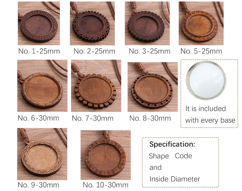 Wooden Blank Pendant With Wax Rope, DIY Round Embroidery Pendant Base ...