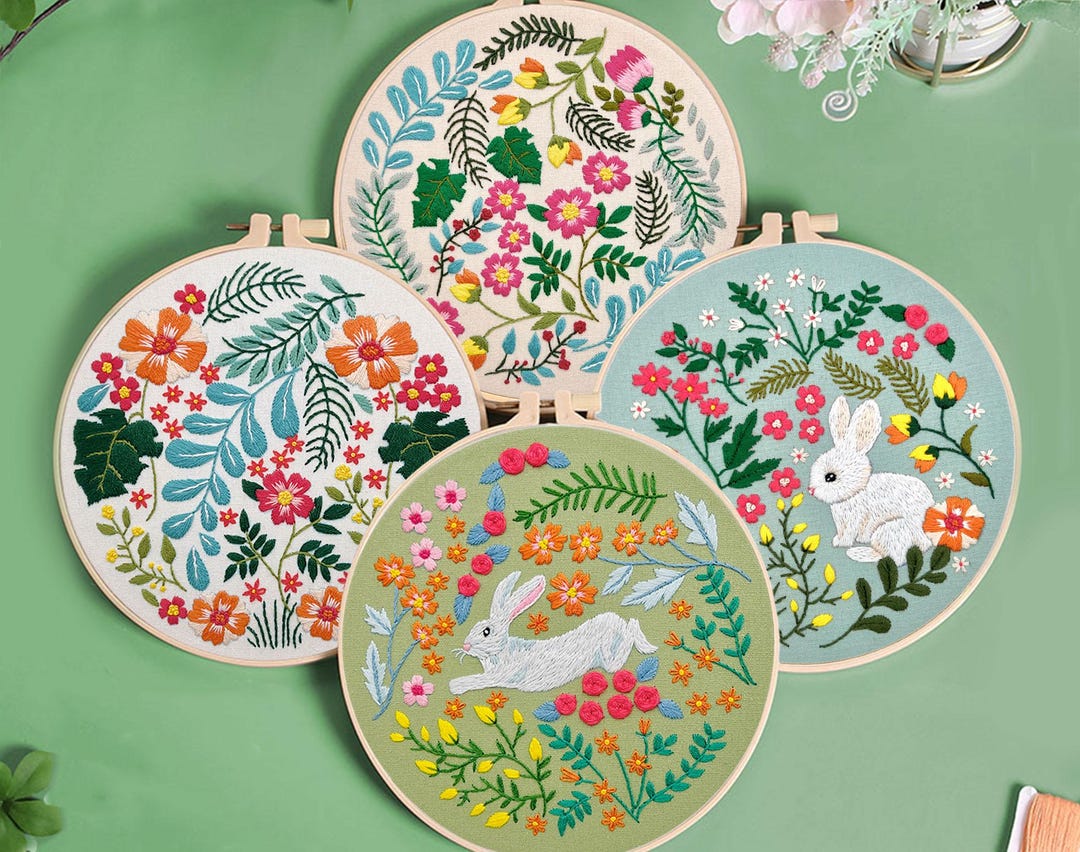 Flower and Bunny Embroidery Kit,floral Flower Embroidery Kit for ...