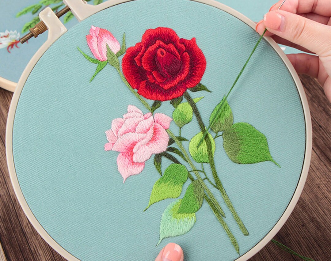 Hand Embroidery Rose Flower Kit, Embroidery Kit for Experienced, Crafts ...