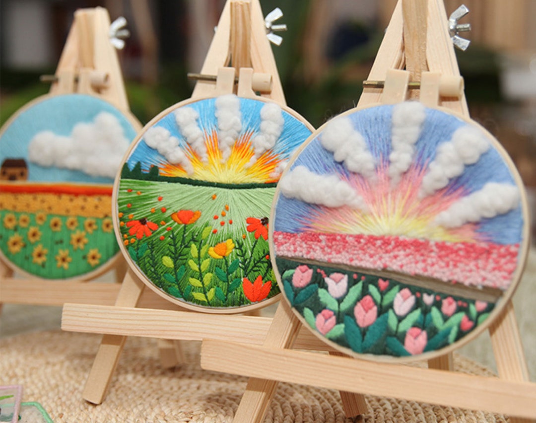 DIY Beginner Embroidery Landscape Kit, Colorful Scenery Embroidery ...