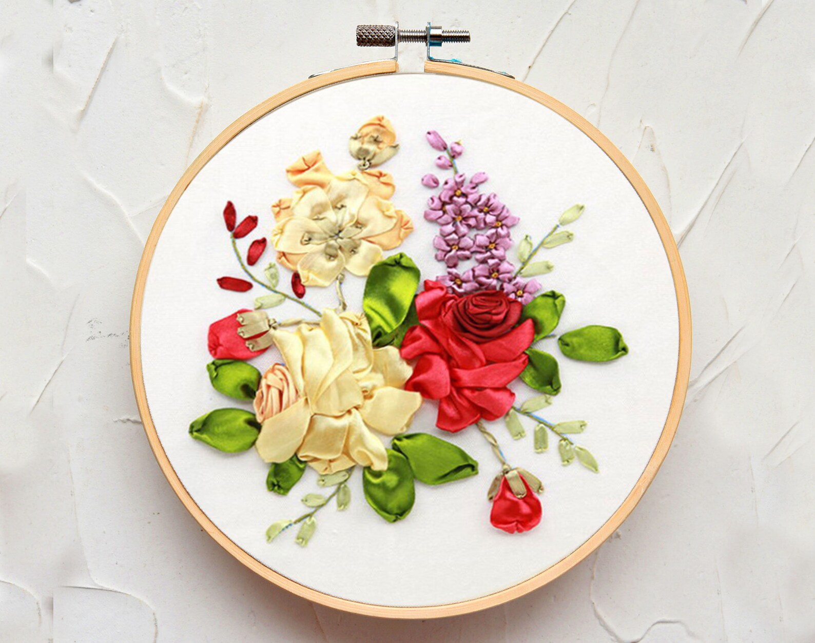 Large Rose Flower Ribbon Embroidery Kit, Spring Floral Ribbon ...