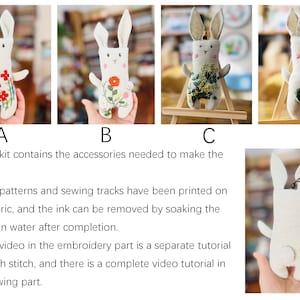 Hand Floral Embroidery Kit for Beginner, Rabbit Sewing Kit, Bunny Toy ...